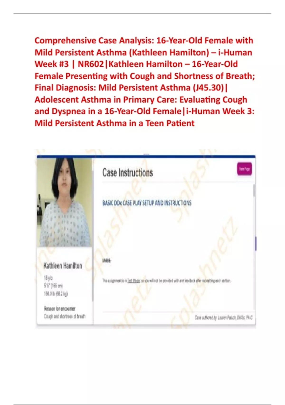 Kathleen Hamilton – 16-Year-Old Female with Cough and Shortness of ...