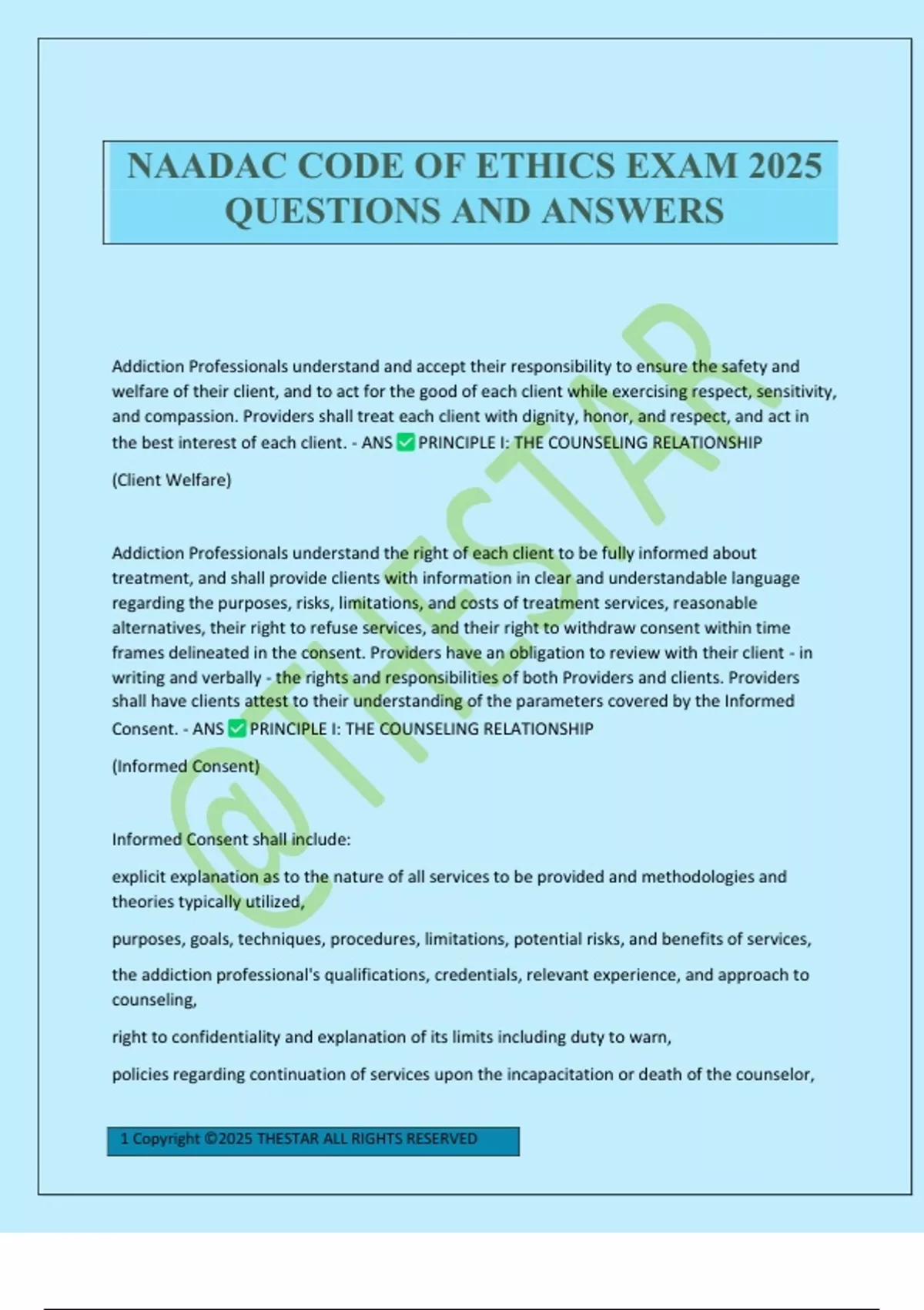 NAADAC CODE OF ETHICS EXAM 2025 QUESTIONS AND ANSWERS - NAADAC - Stuvia US