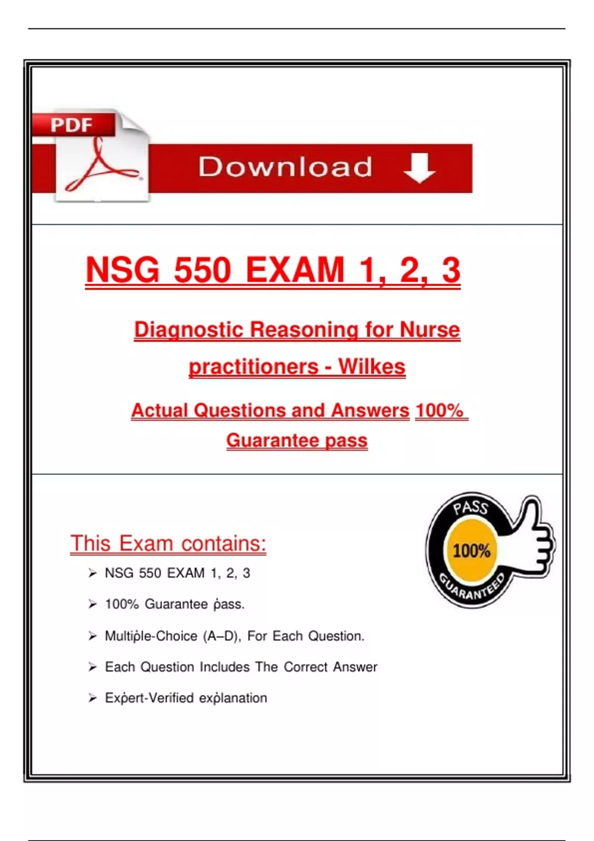 Diagnostic Reasoning – NSG 550 | Wilkes University | Exams 1–3 | Latest ...