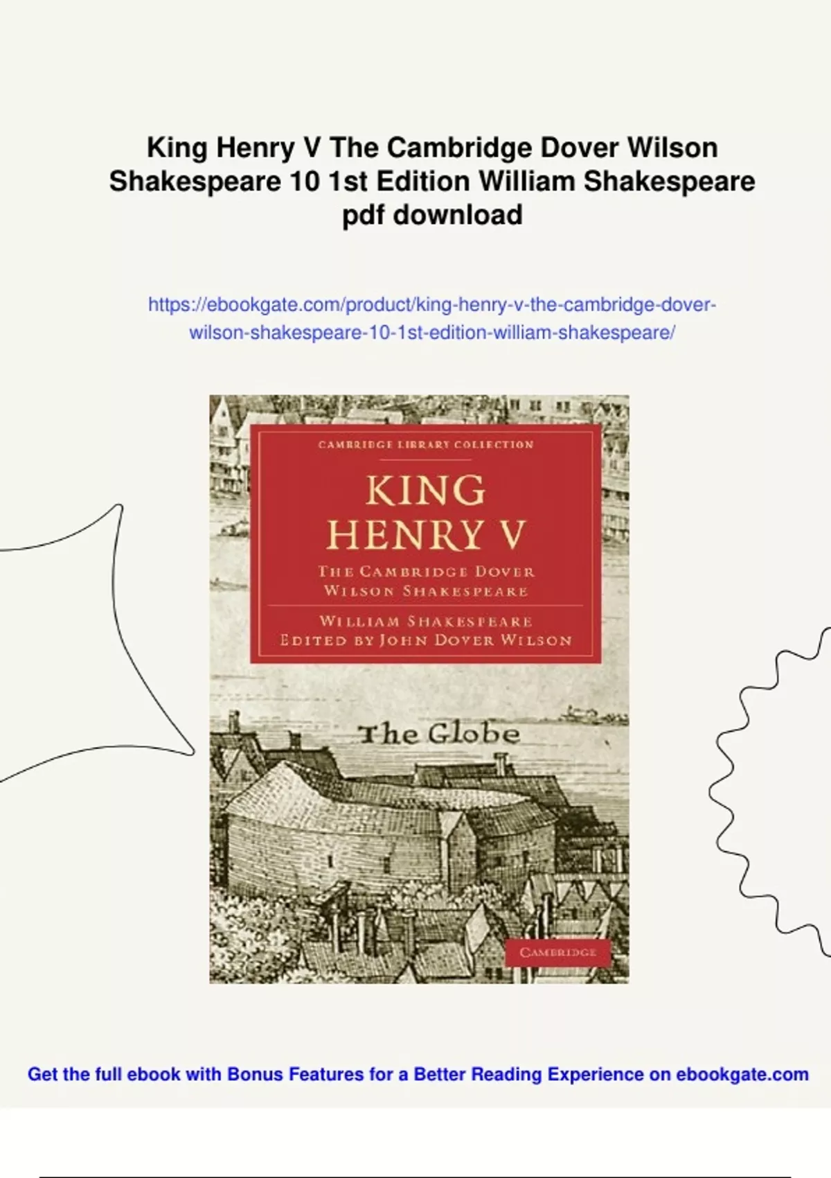 Summary King Henry V The Cambridge Dover Wilson Shakespeare 10 1st ...