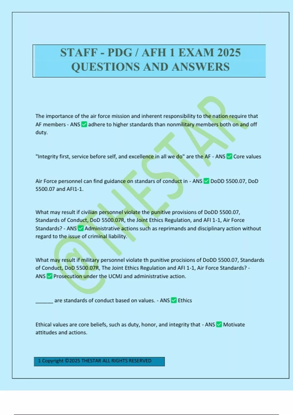 STAFF - PDG / AFH 1 EXAM 2025 QUESTIONS AND ANSWERS - PDG - Stuvia US