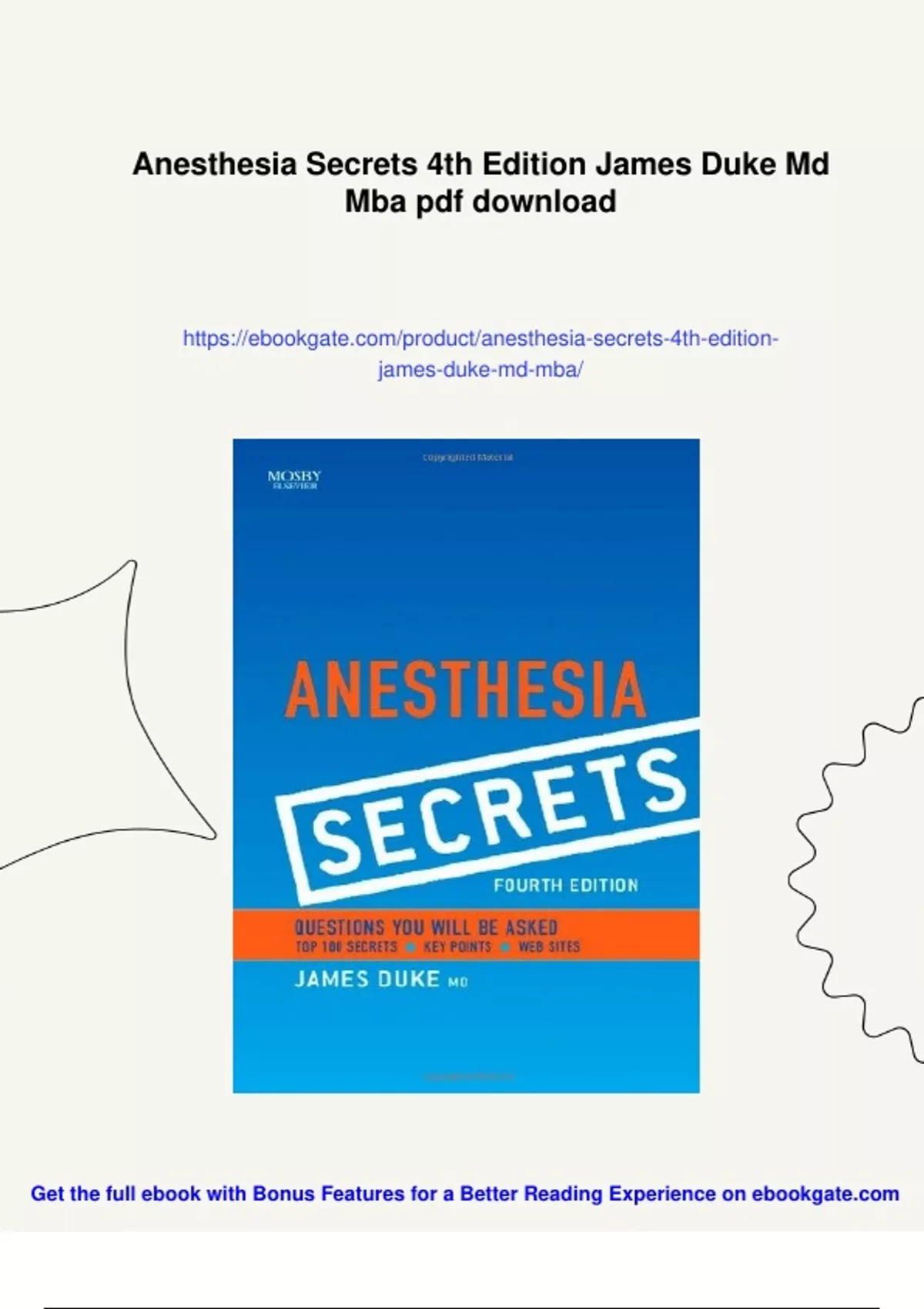 Summary Anesthesia Secrets 4th Edition James Duke Md Mba - Digital ...