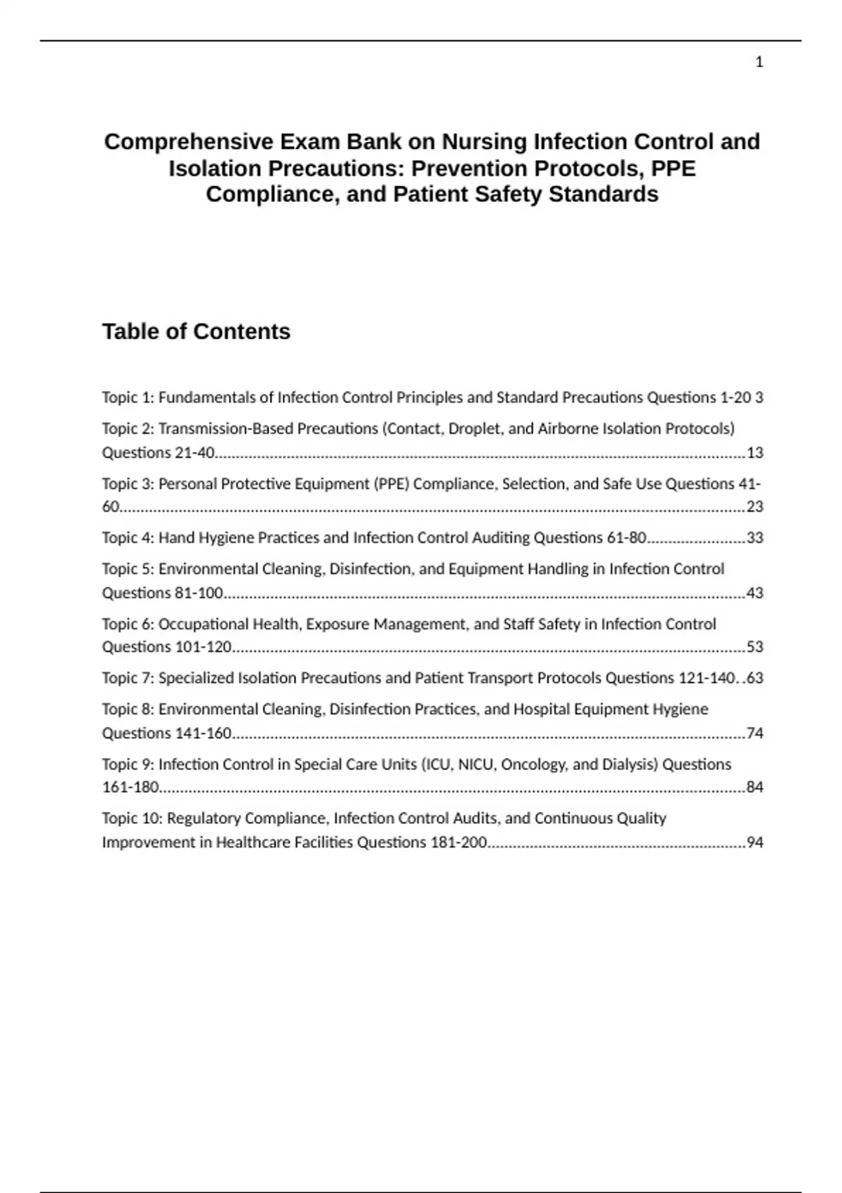 NCLEX/ATI/HESI Exam Bank: Infection Control, PPE Protocols & Isolation ...