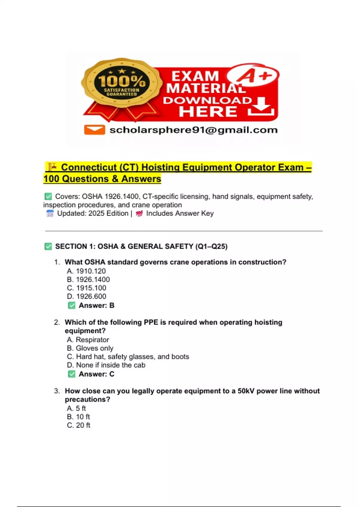 Connecticut Hoisting Equipment Operator Exam – Practice Questions with ...
