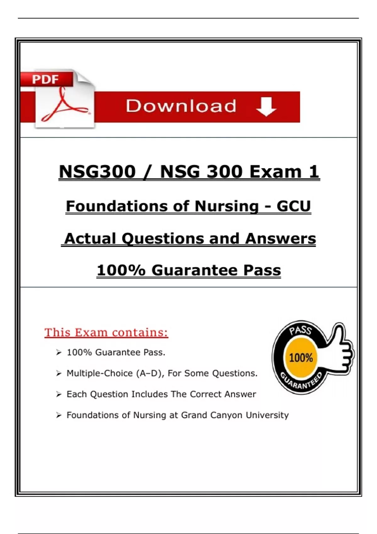 (Exam 1, 2, 3 & 4) NSG 300 – Foundations of Nursing | GCU Nursing (2025 ...