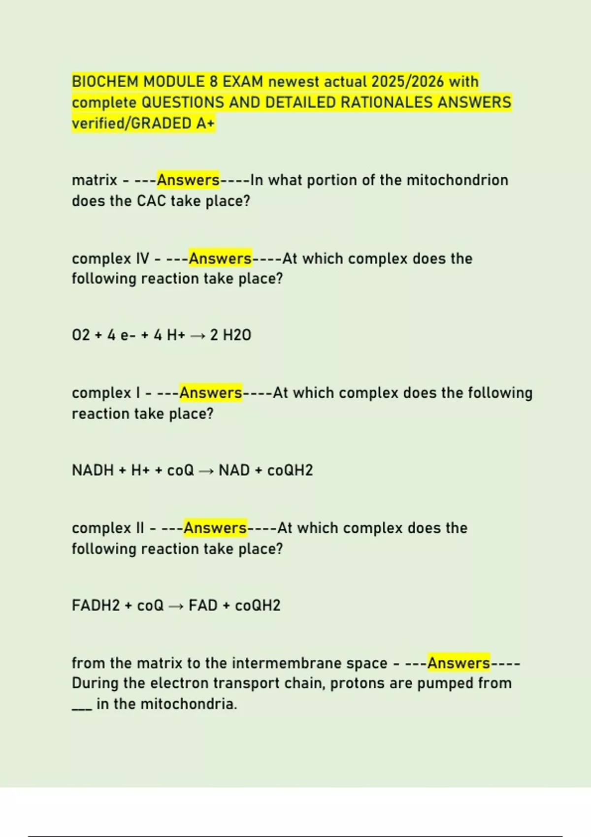 BIOCHEM MODULE 8 EXAM newest actual 2025/2026 with complete QUESTIONS ...