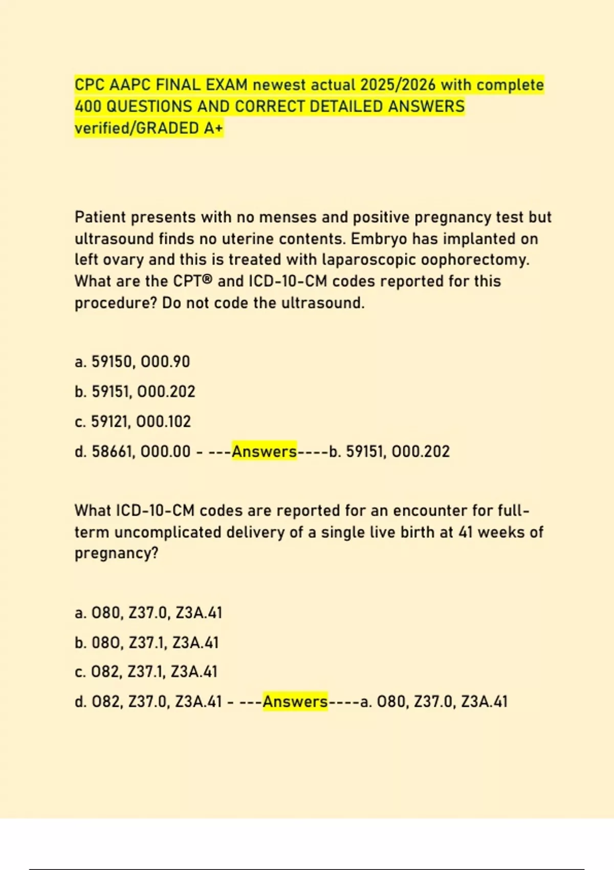 CPC AAPC FINAL EXAM newest actual 2025/2026 with complete 400 QUESTIONS ...
