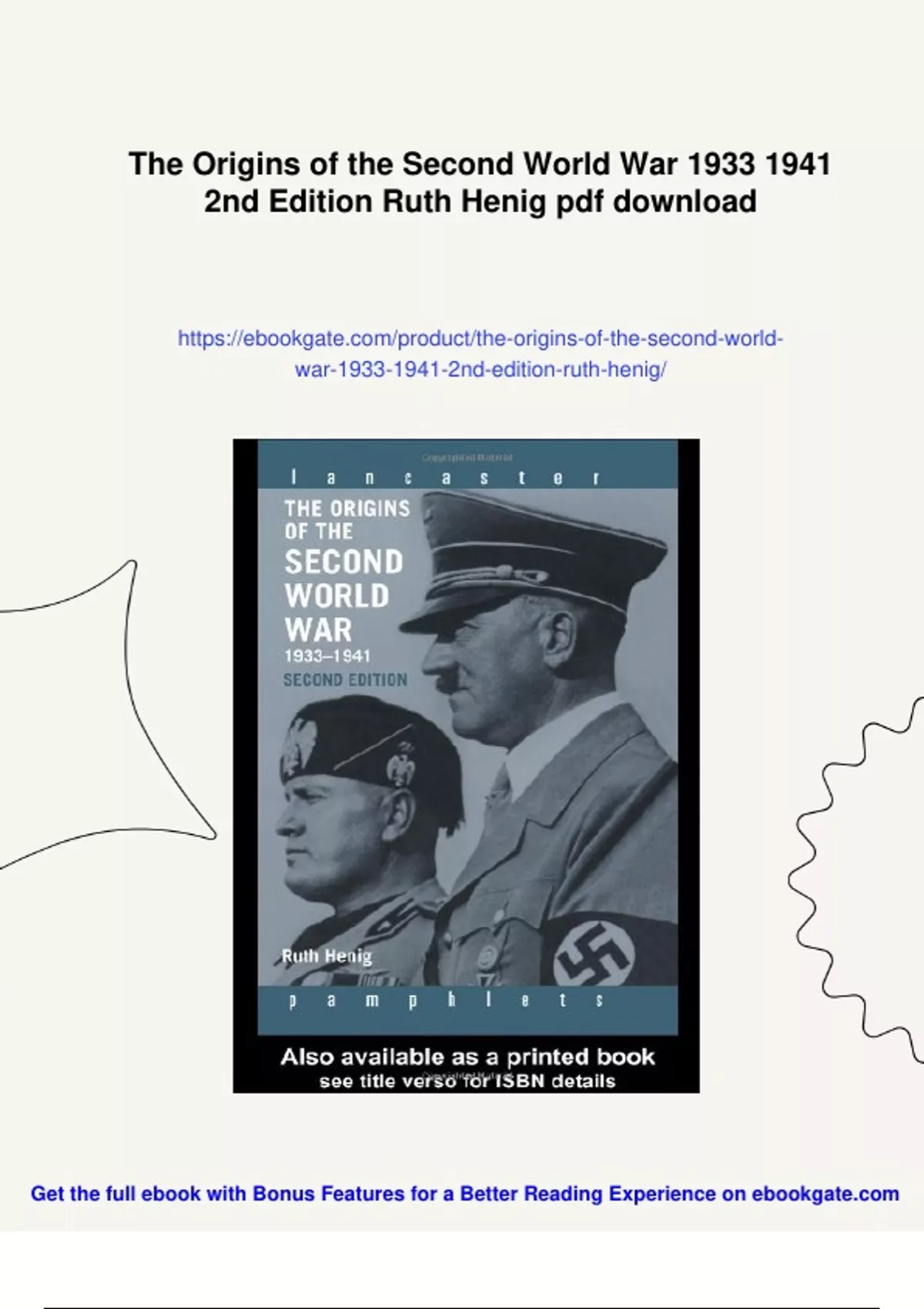 Summary The Origins of the Second World War nd Edition Ruth Henig ...
