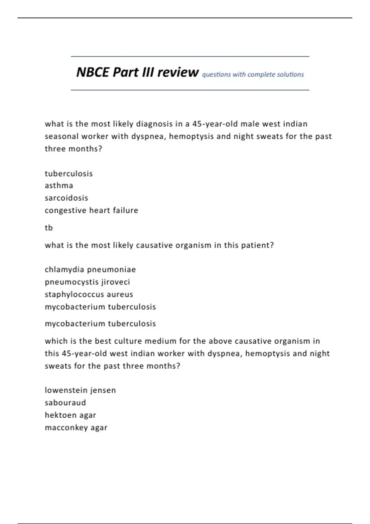NBCE Part III review questions with complete solutions. - NBCE - Stuvia US