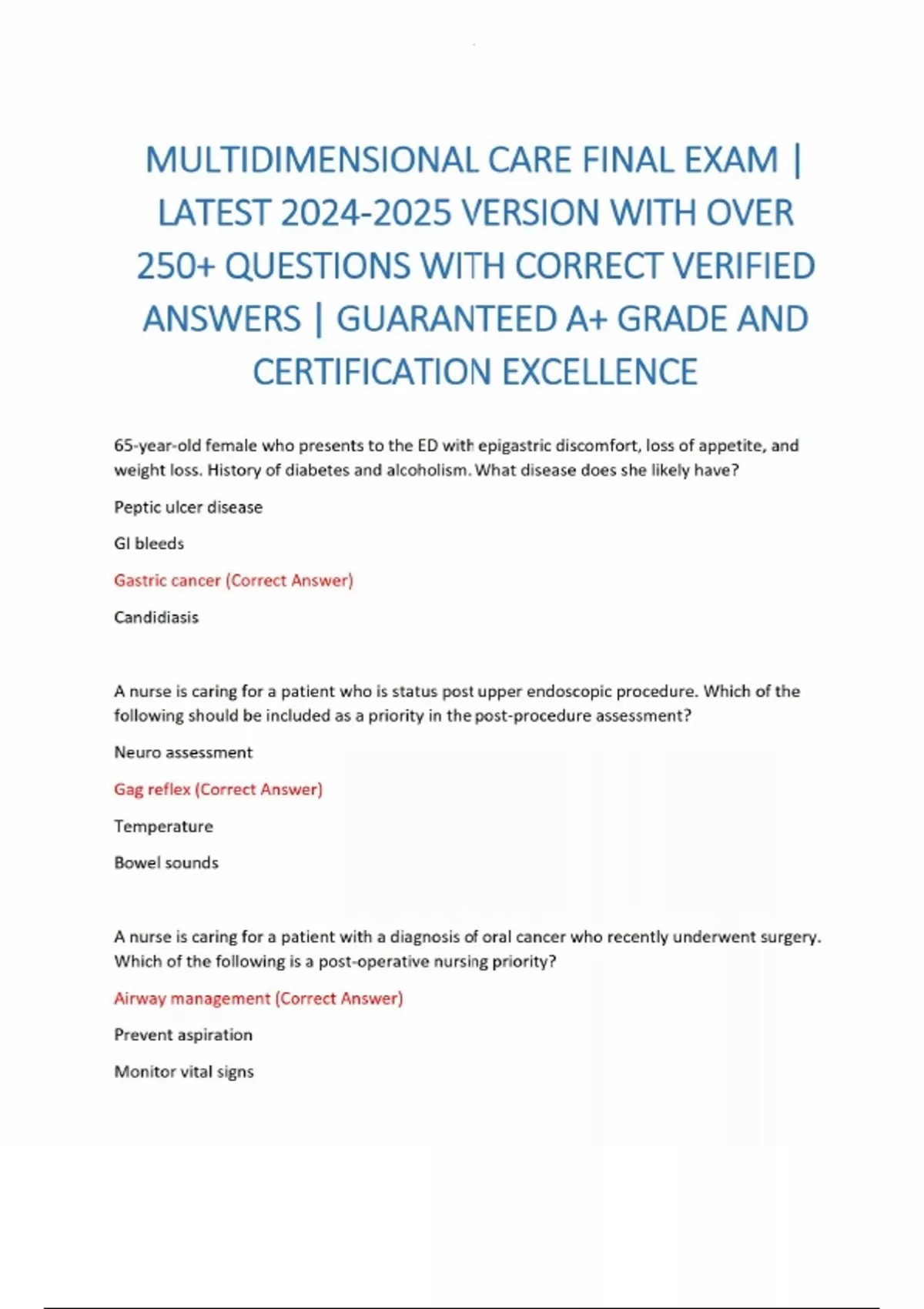 MULTIDIMENSIONAL CARE FINAL EXAM | LATEST VERSION WITH OVER 250 ...
