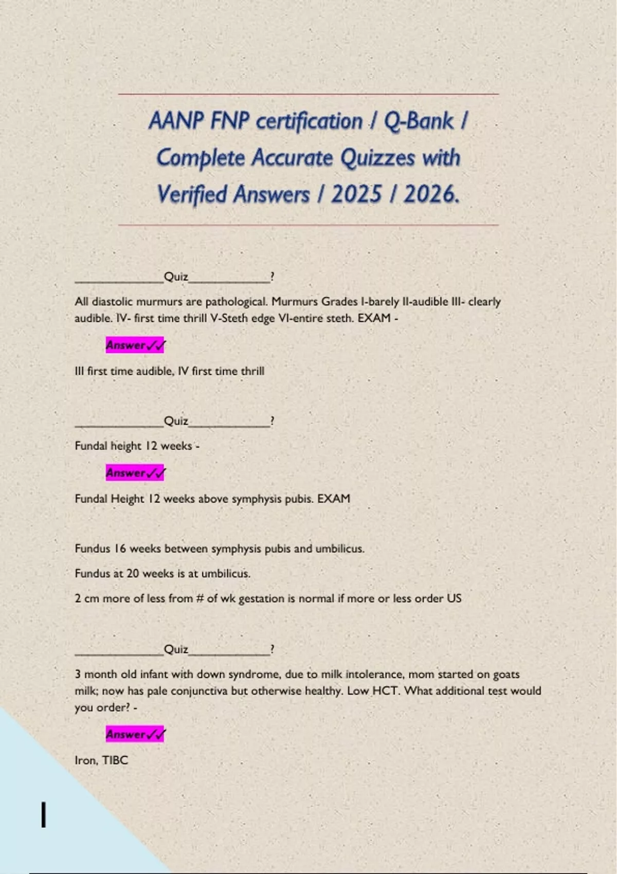 AANP FNP certification / Q-Bank / Complete Accurate Quizzes with ...