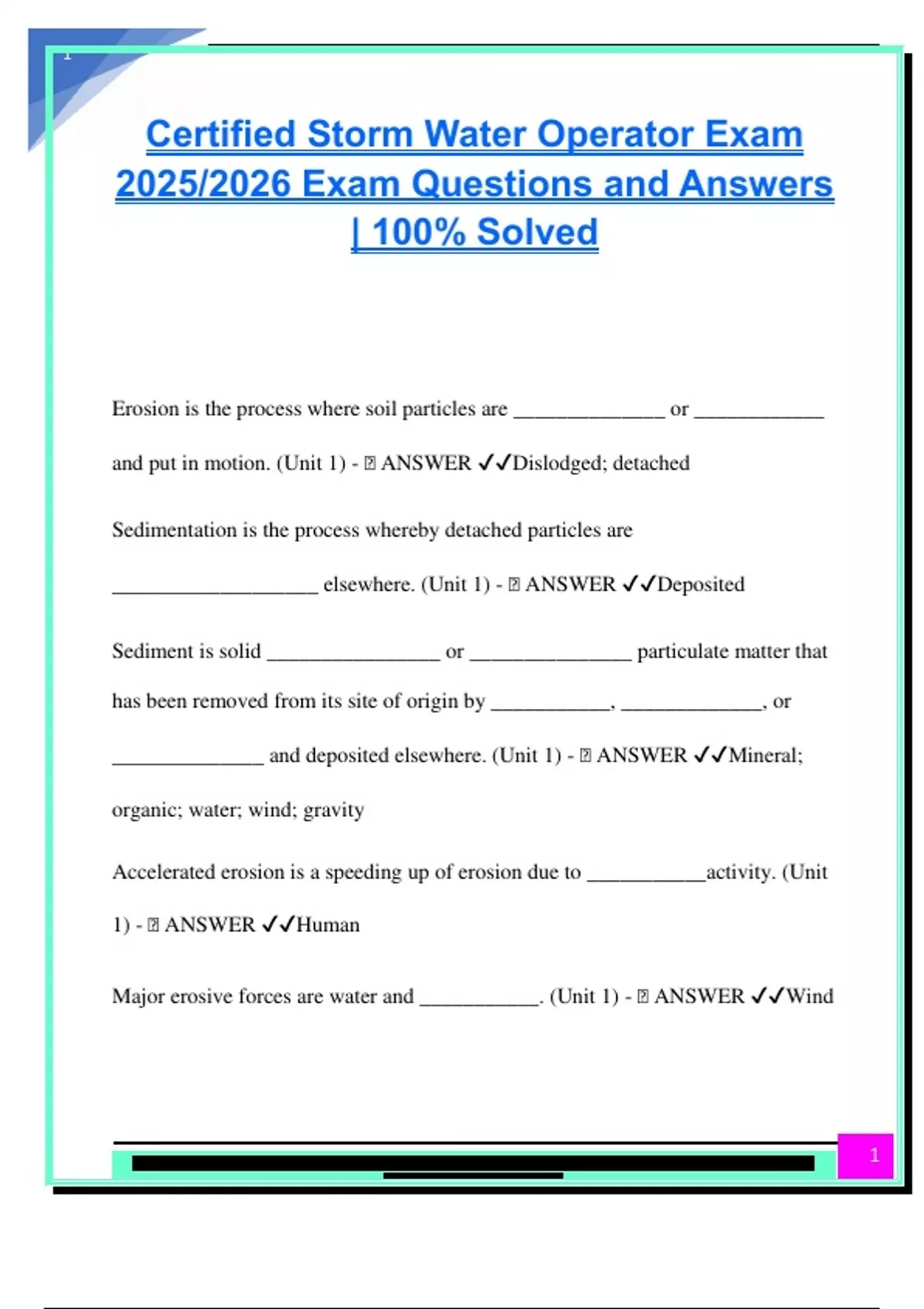 Certified Storm Water Operator Exam 2025/2026 – 100% Solved | 100 ...