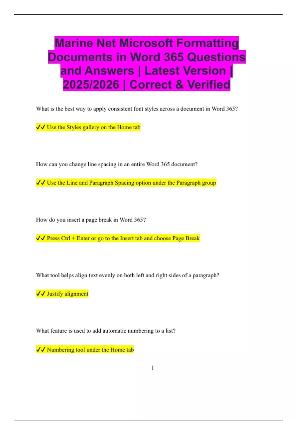 Marine Net Microsoft Formatting Documents in Word 365 Questions and ...