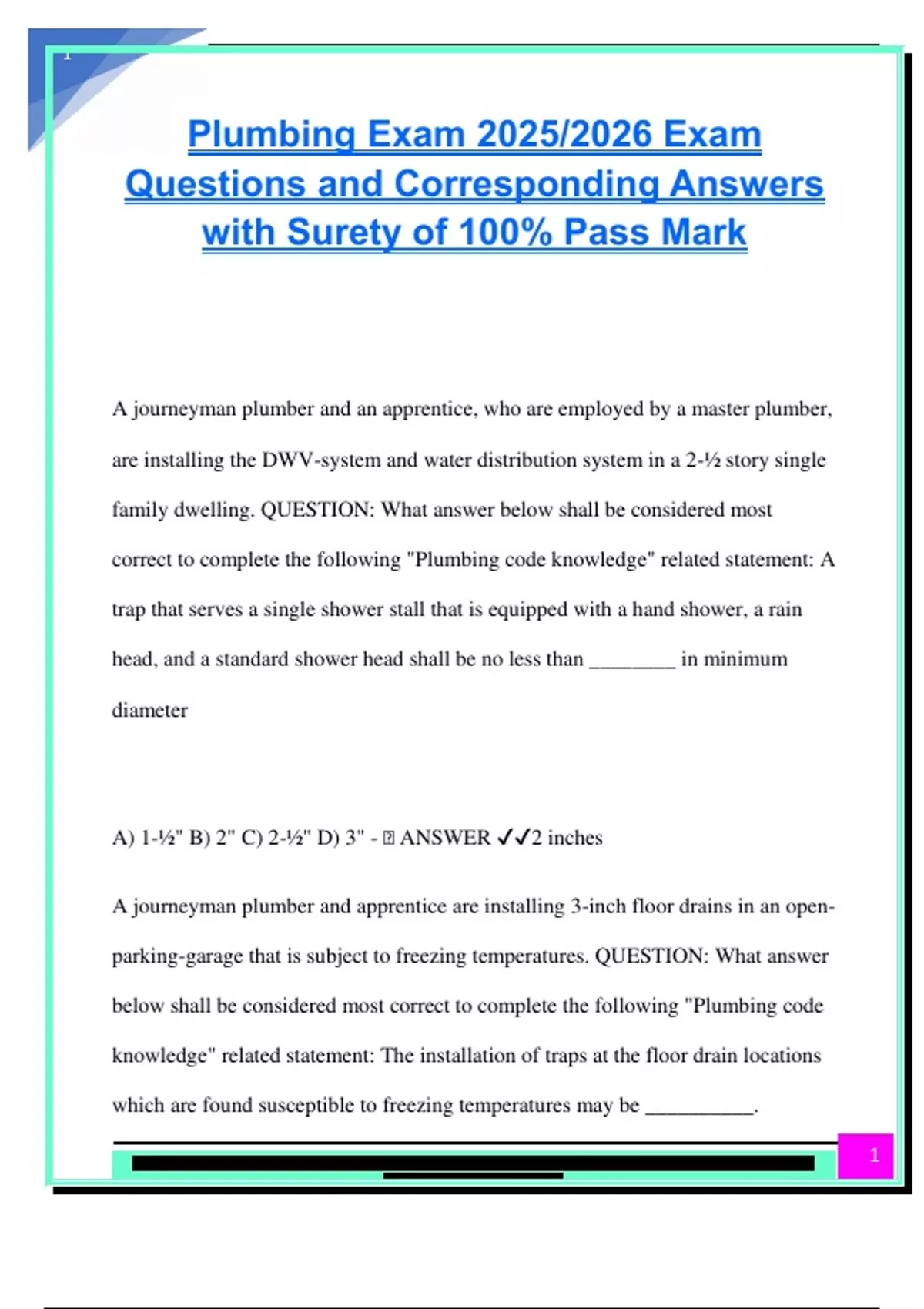 Plumbing Exam Guide 2025/2026 – 100+ Practice Questions on DWV ...