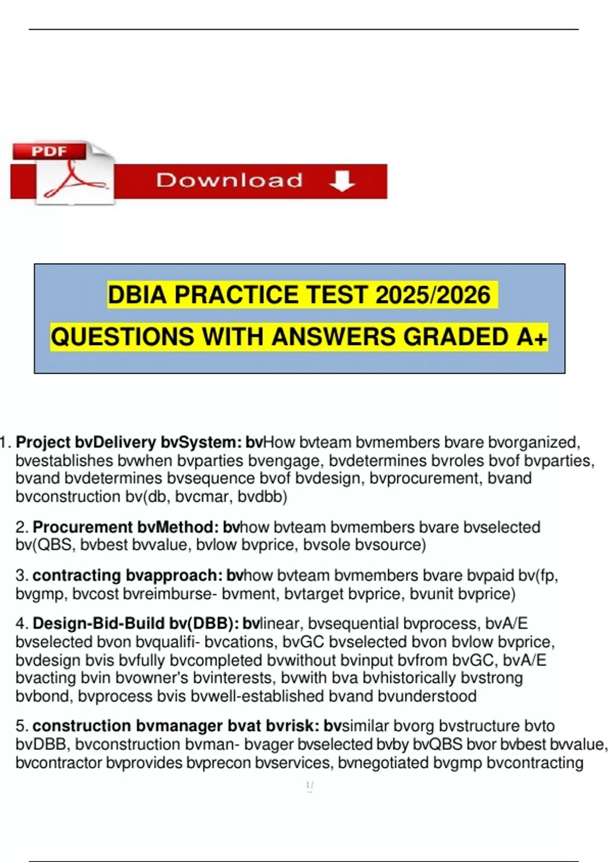 DBIA PRACTICE TEST 2025/2026 QUESTIONS WITH ANSWERS GRADED A+ - DBIA ...