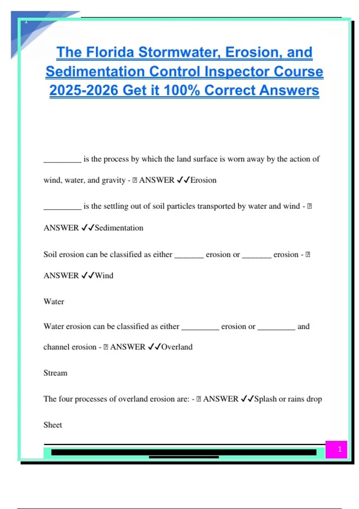 Florida Stormwater Inspector Course 2025/2026 – 100% Correct Answers on ...