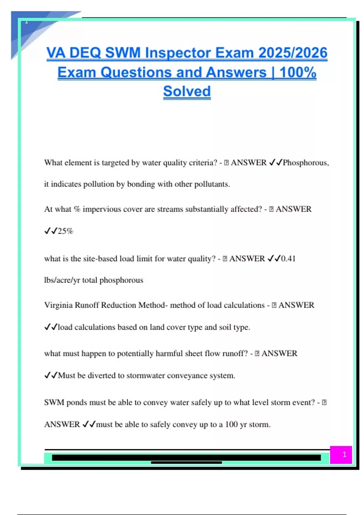 VA DEQ SWM Inspector Exam 2021/2022 – 50+ Real Questions & Answers ...
