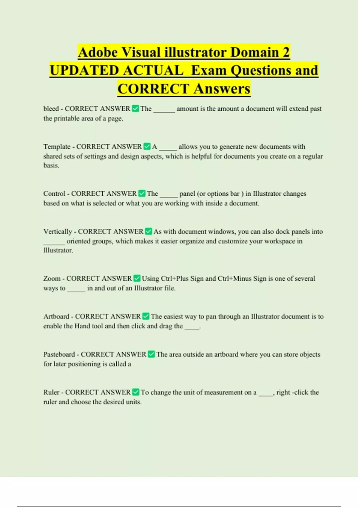 Adobe Visual illustrator Domain 2 UPDATED ACTUAL Exam Questions and ...