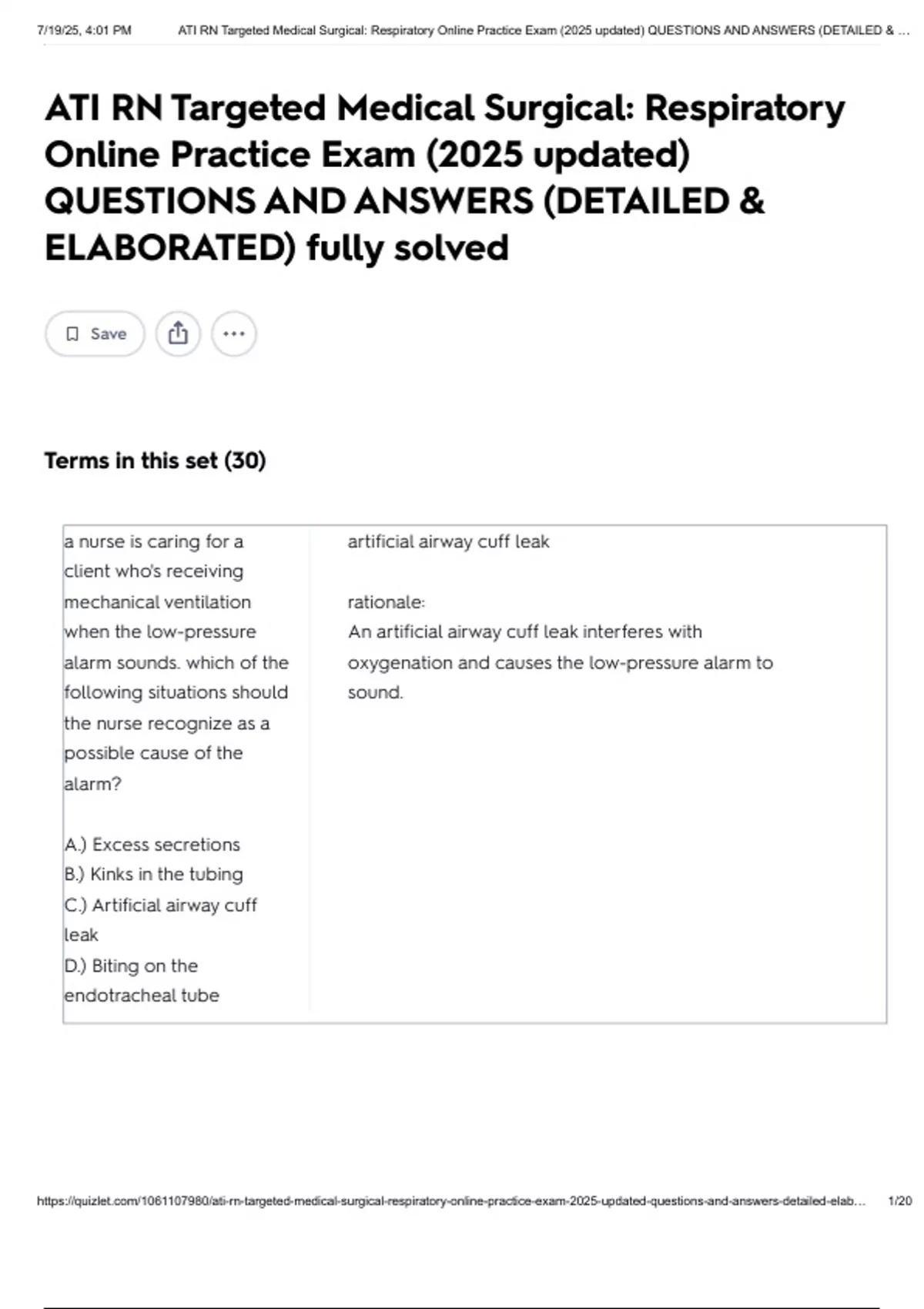 ATI RN Targeted Medical Surgical: Respiratory Online Practice Exam ...