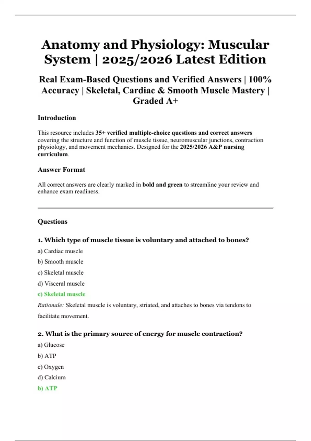 Anatomy and Physiology: Muscular System | 2025/2026 Latest Edition ...