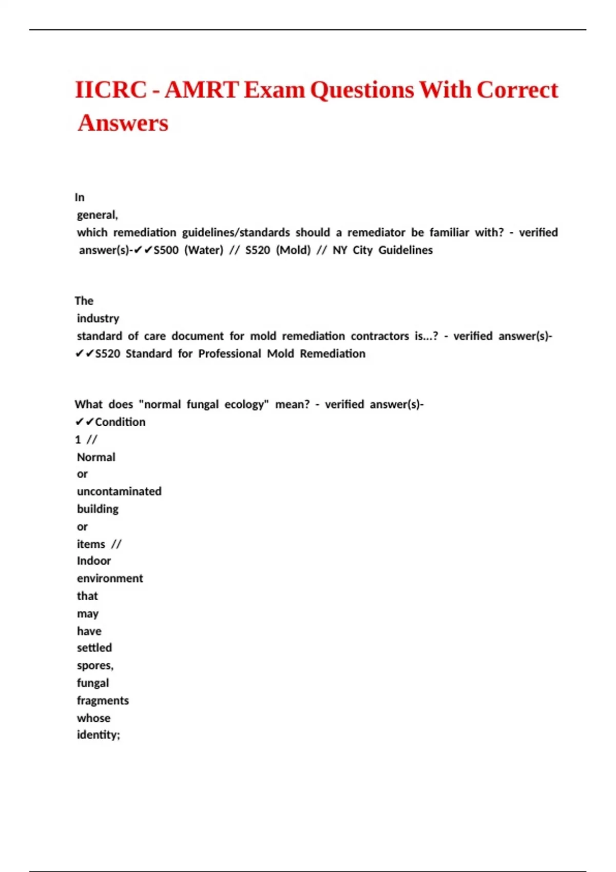 IICRC - AMRT Exam Questions With Correct Answers - IICRC - Stuvia US