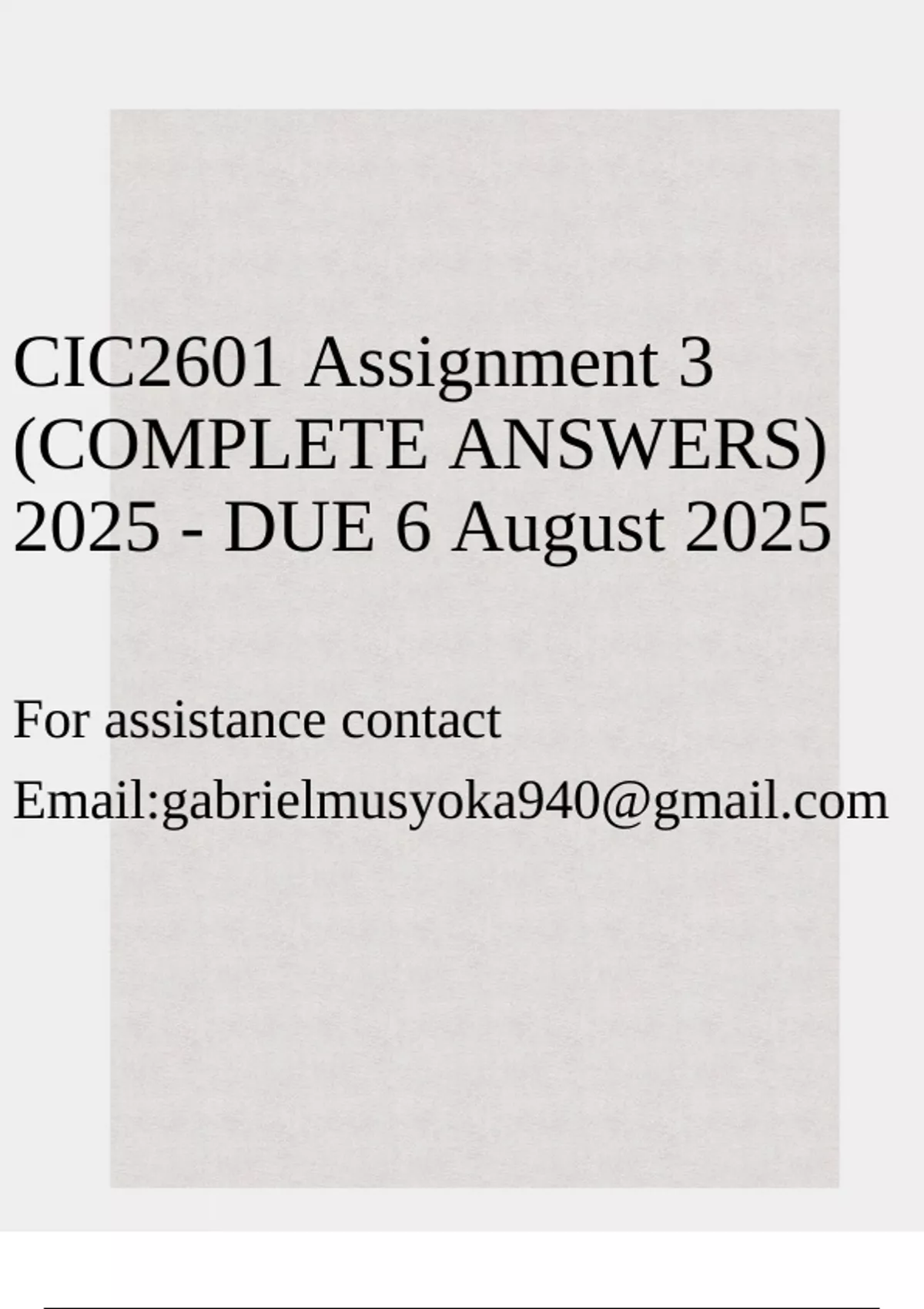 CIC2601 Assignment 3 (COMPLETE ANSWERS) 2025 - DUE 6 August 2025 - CIC2601 - Stuvia SA