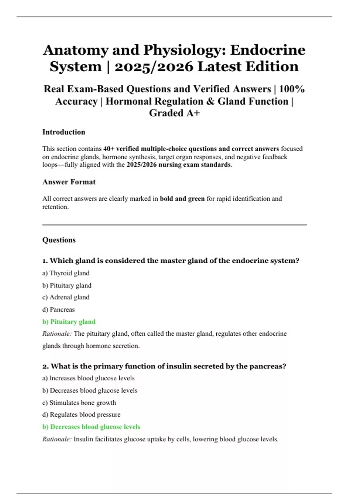 Anatomy and Physiology: Endocrine System | 2025/2026 Latest Edition ...