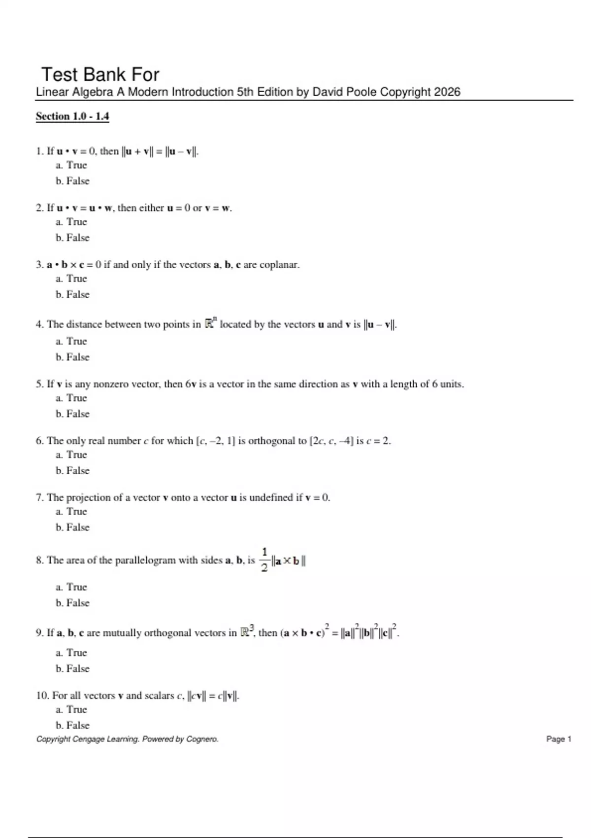 Test Bank For Linear Algebra A Modern Introduction 5th Edition by David ...