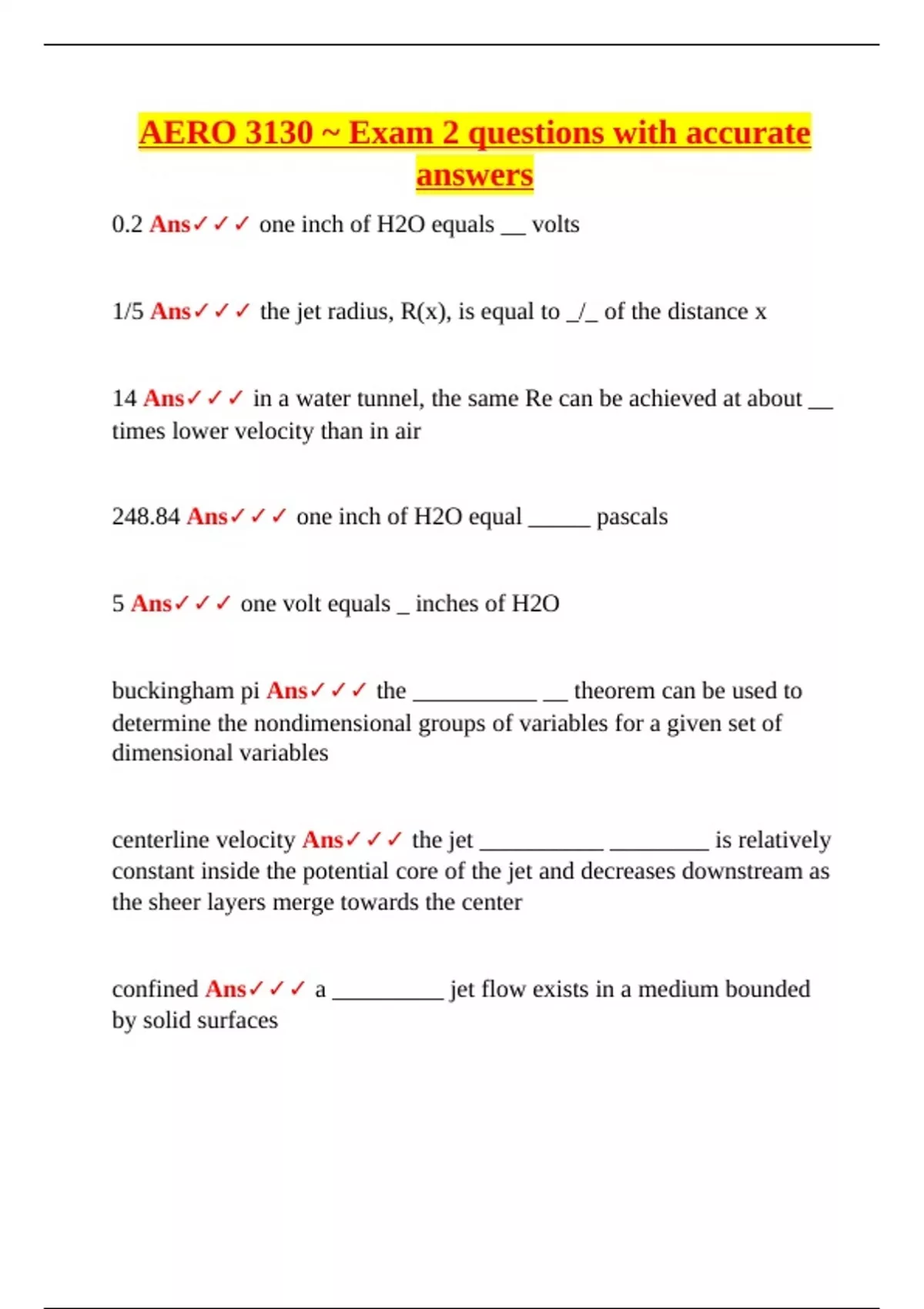 AERO 3130 – Exam 2 Questions with Accurate Answers | Jet Flow Characteristics, Dimensional ...