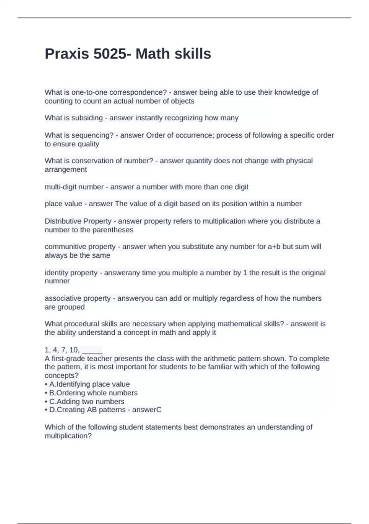 Praxis 5025- Math skills Questions and Answers 2025 - Praxis 5025 ...