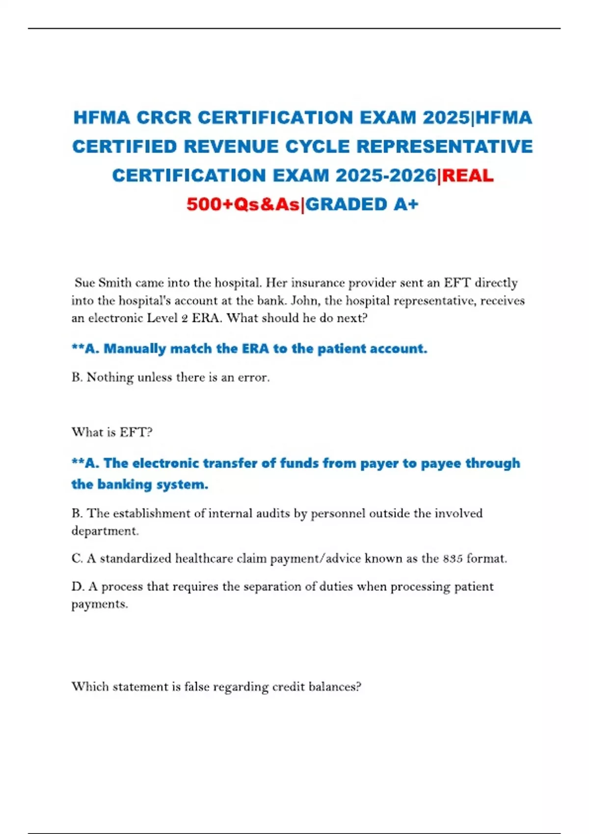 HFMA CRCR CERTIFICATION EXAM 2025|HFMA CERTIFIED REVENUE CYCLE ...
