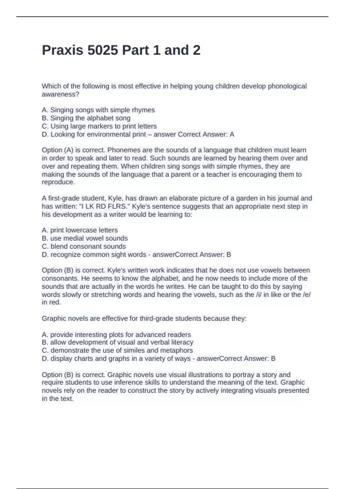Praxis 5025 Part 1 and 2. Questions and Answers 100% Correct - Praxis ...