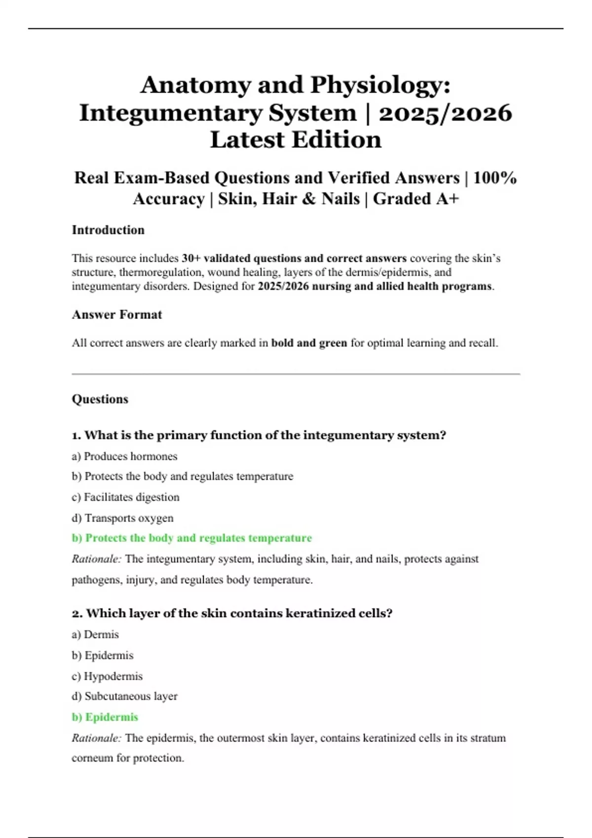 Anatomy and Physiology: Integumentary System | 2025/2026 Latest Edition ...