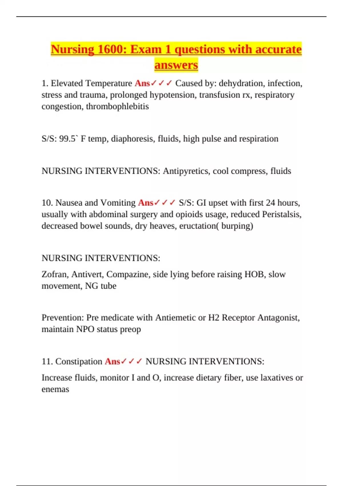 NSG 1600 – Exam 1 Reproductive and Perioperative Study Guide with ...