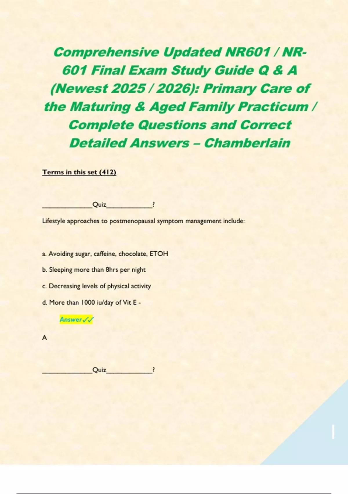 Comprehensive Updated NR601 / NR-601 Final Exam Study Guide Q & A ...