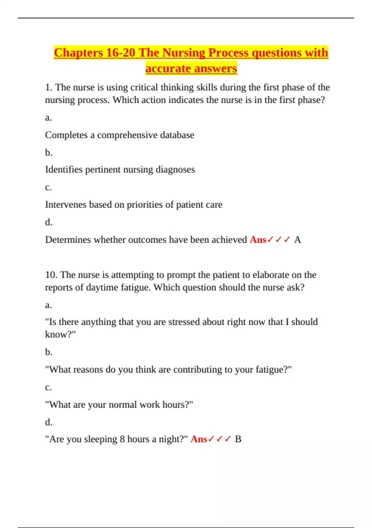 Chapters 16–20 – The Nursing Process | 100+ NCLEX-Style Questions with ...