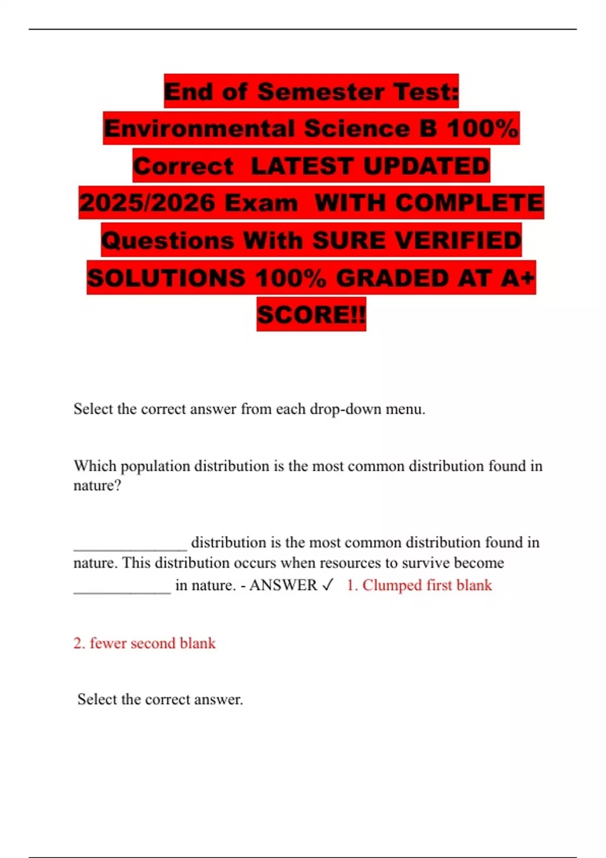 End of Semester Test: Environmental Science B 100% Correct LATEST ...