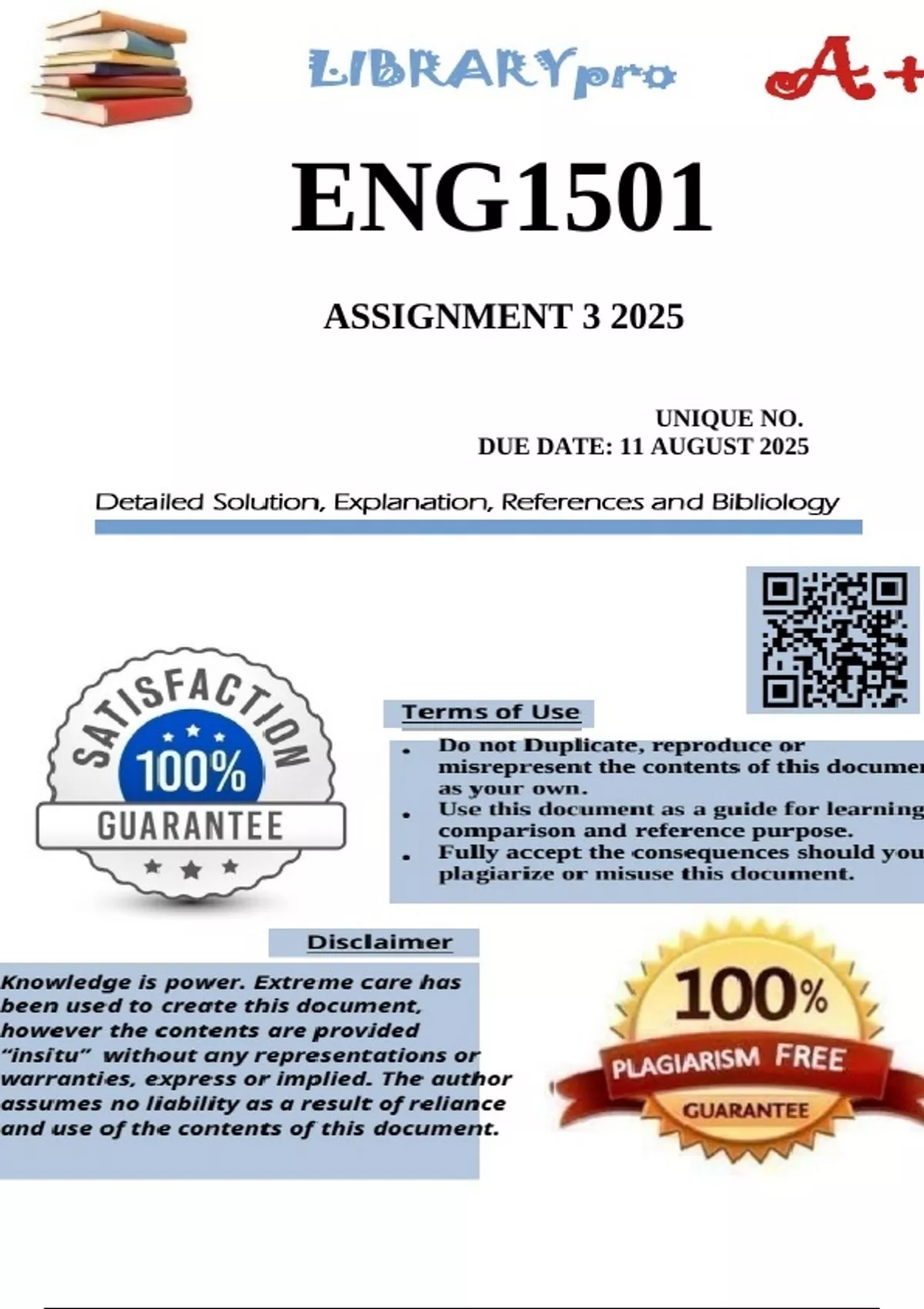 ENG1501 Assignment 3 (Complete & Correct Answers) 2025 - DUE 11 August 2025 - Foundations in ...