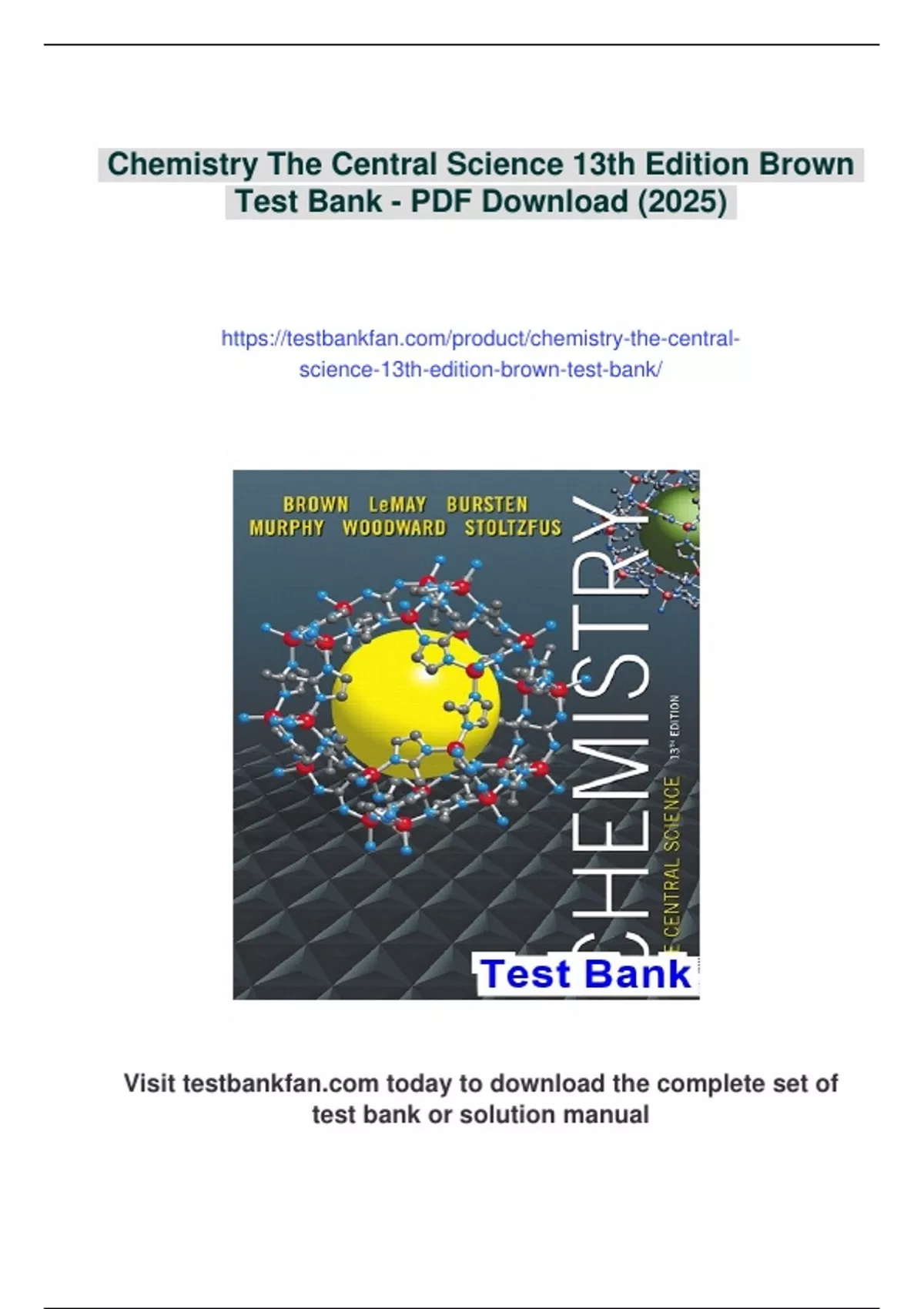 Summary Chemistry The Central Science 13th Edition Brown Test Bank ...
