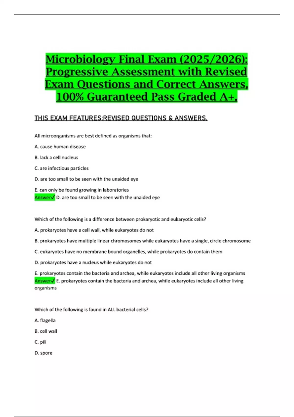 Microbiology Final Exam (2025/2026): Progressive Assessment with ...
