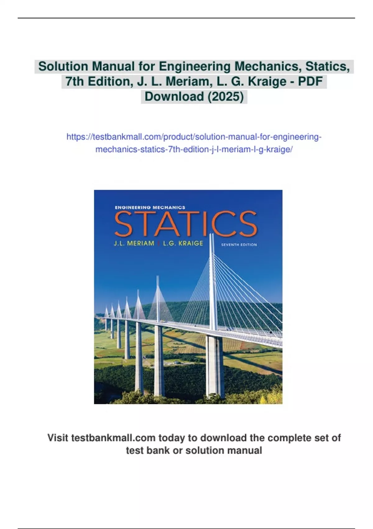 Summary Solution Manual for Engineering Mechanics, Statics, 7th Edition ...