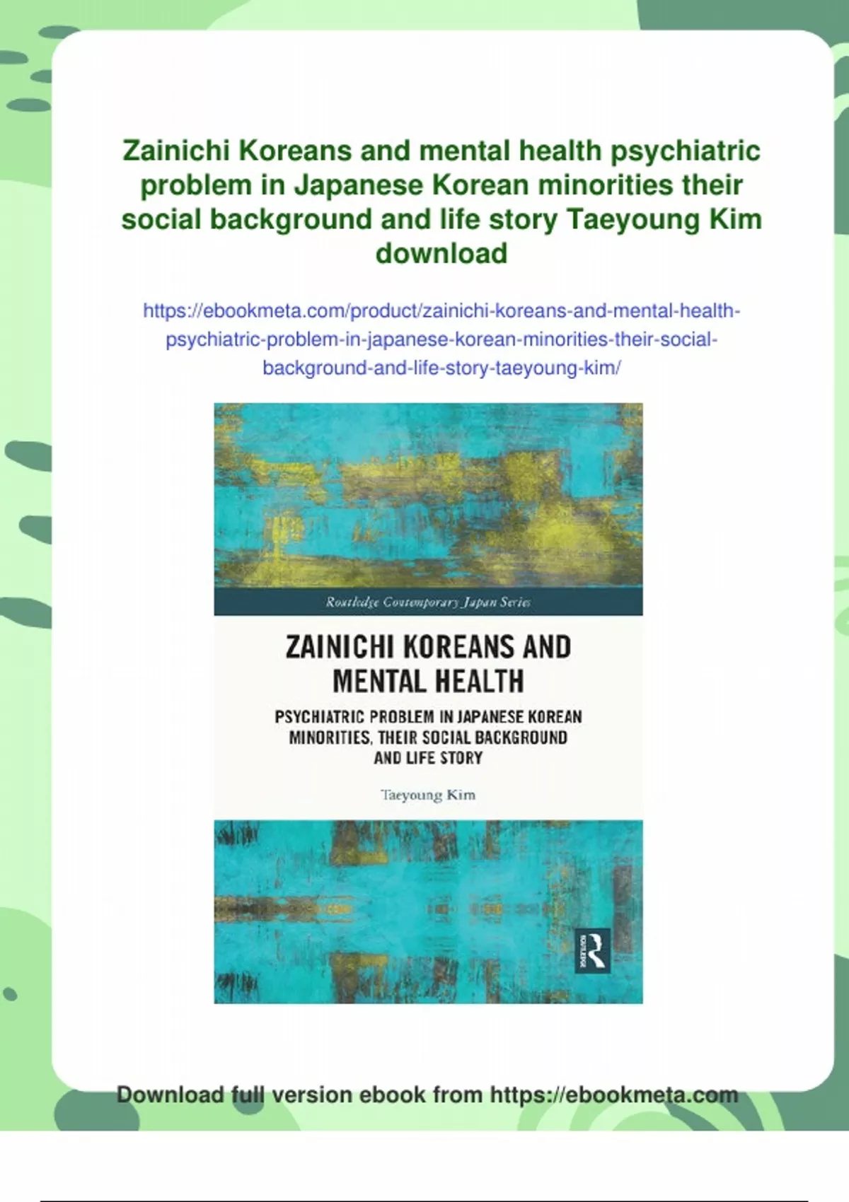 Summary Zainichi Koreans and mental health psychiatric problem in ...