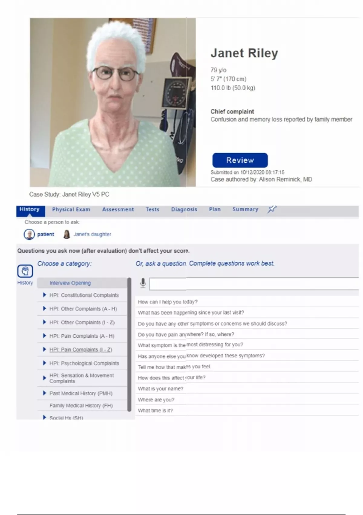 i-Human Case Study – Janet Riley Complete Adult Primary Care Evaluation with Diagnostic ...