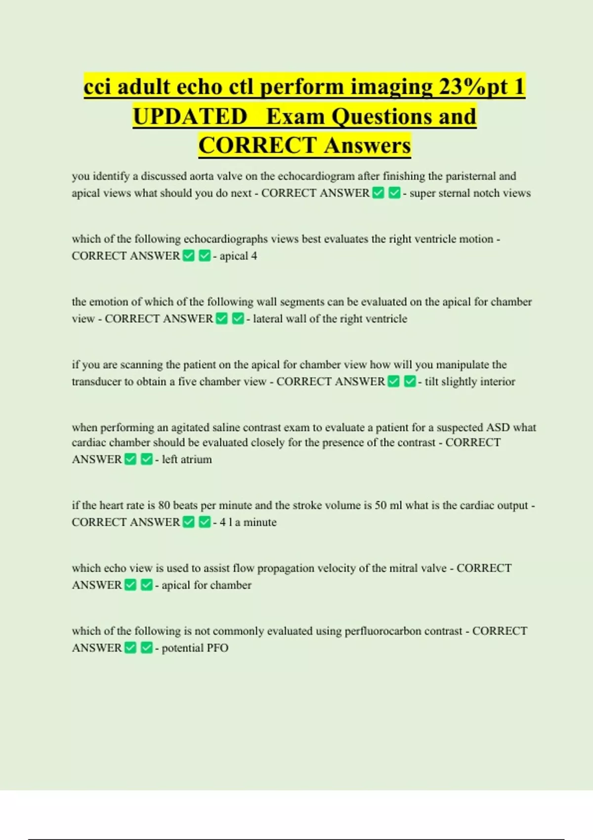 cci adult echo ctl perform imaging 23%pt 1 UPDATED Exam Questions and ...