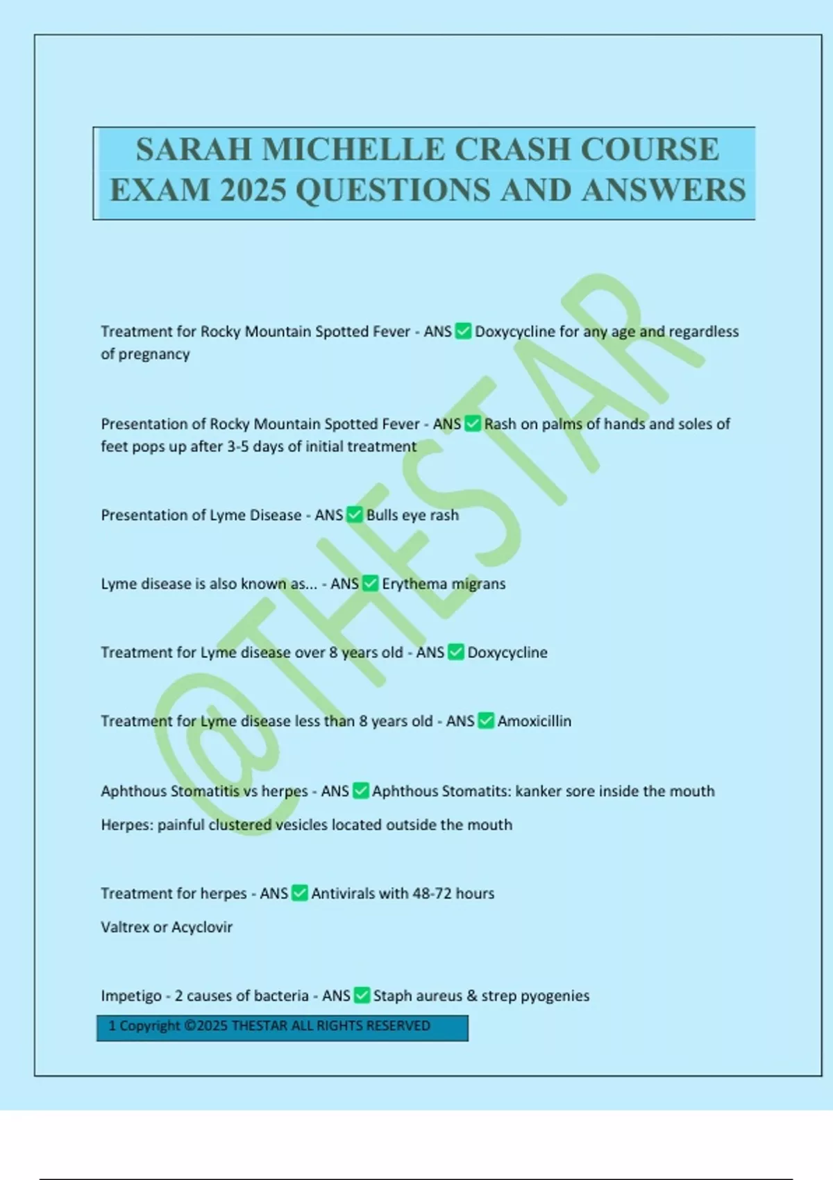 SARAH MICHELLE CRASH COURSE EXAM 2025 QUESTIONS AND ANSWERS - SARAH ...