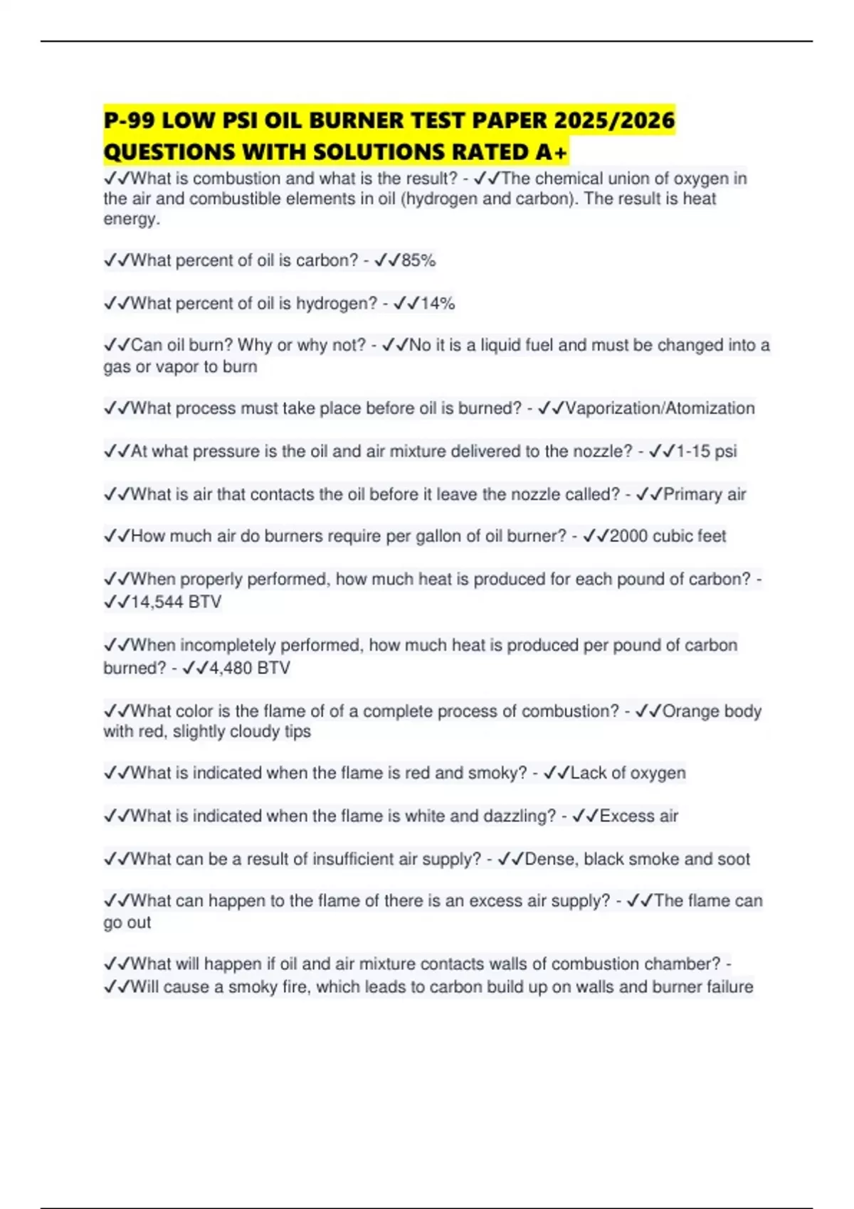 P-99 LOW PSI OIL BURNER TEST PAPER 2025/2026 QUESTIONS WITH SOLUTIONS ...