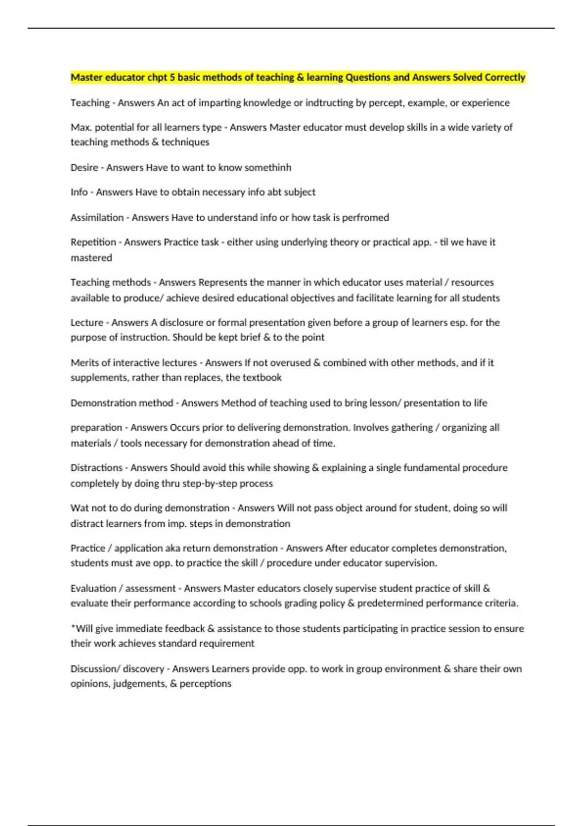 Master educator chpt 5 basic methods of teaching & learning Questions ...