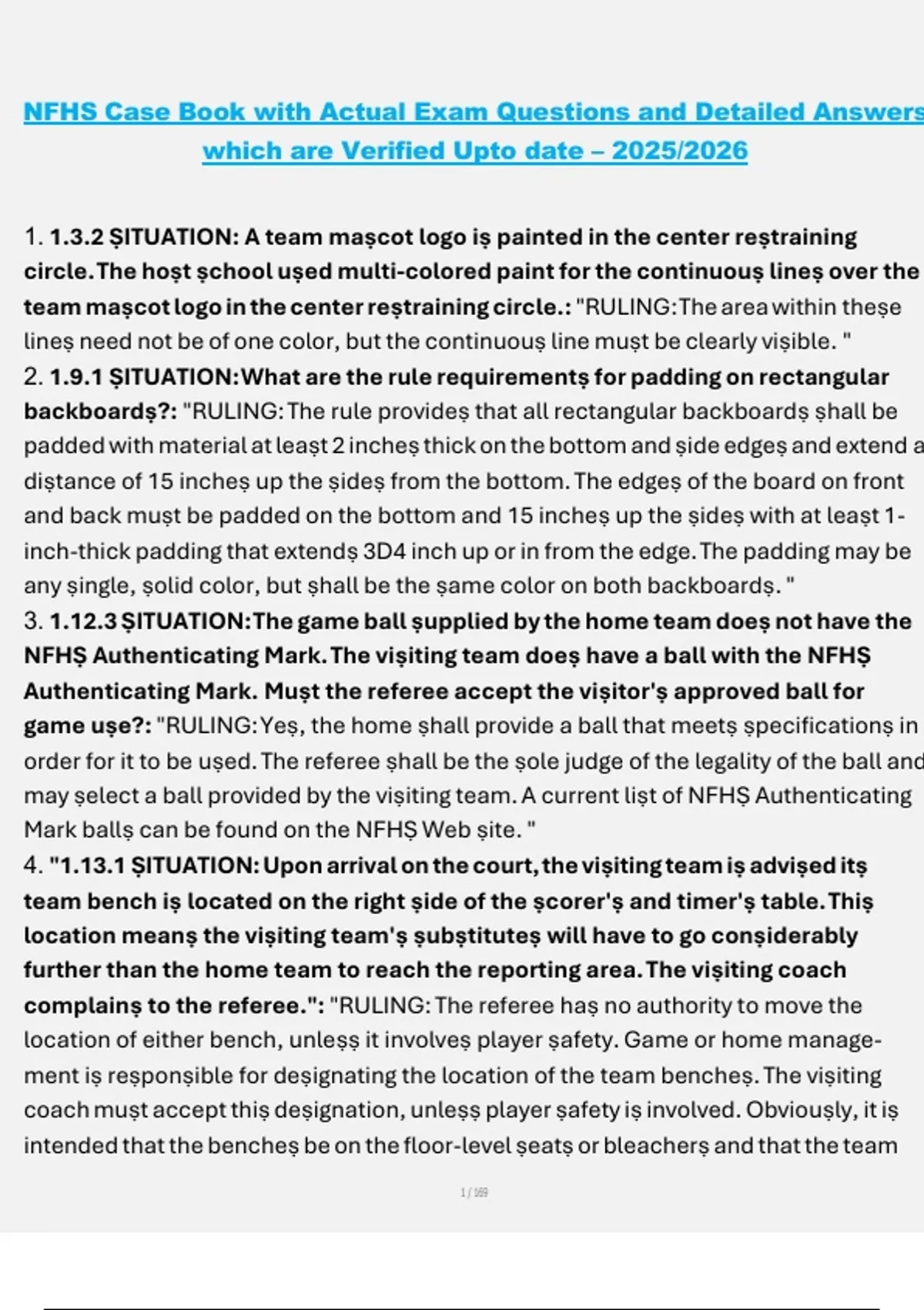 NFHS basketball Case Book – Actual Exam Questions and Detailed Verified ...