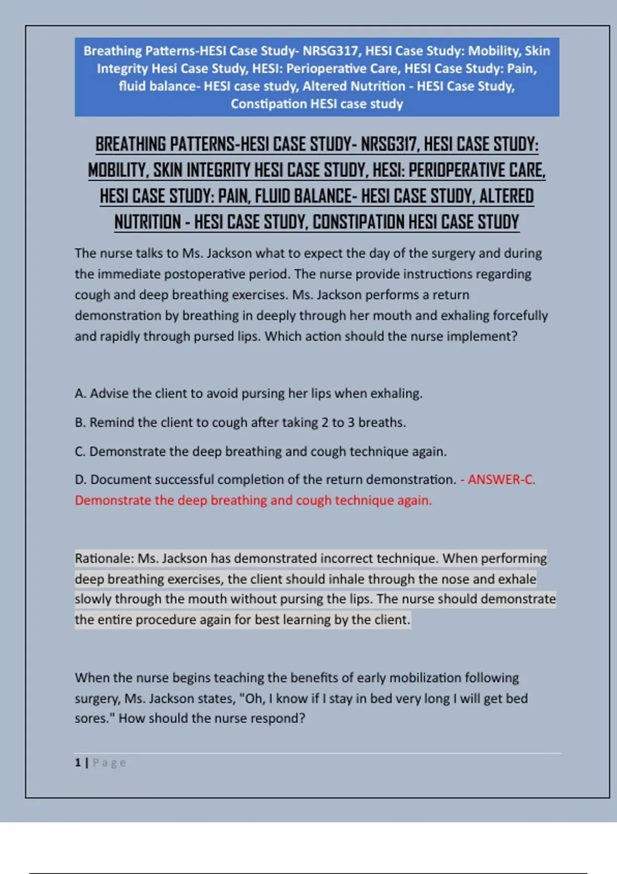 BREATHING PATTERNS-HESI CASE STUDY- NRSG317, HESI CASE STUDY: MOBILITY ...