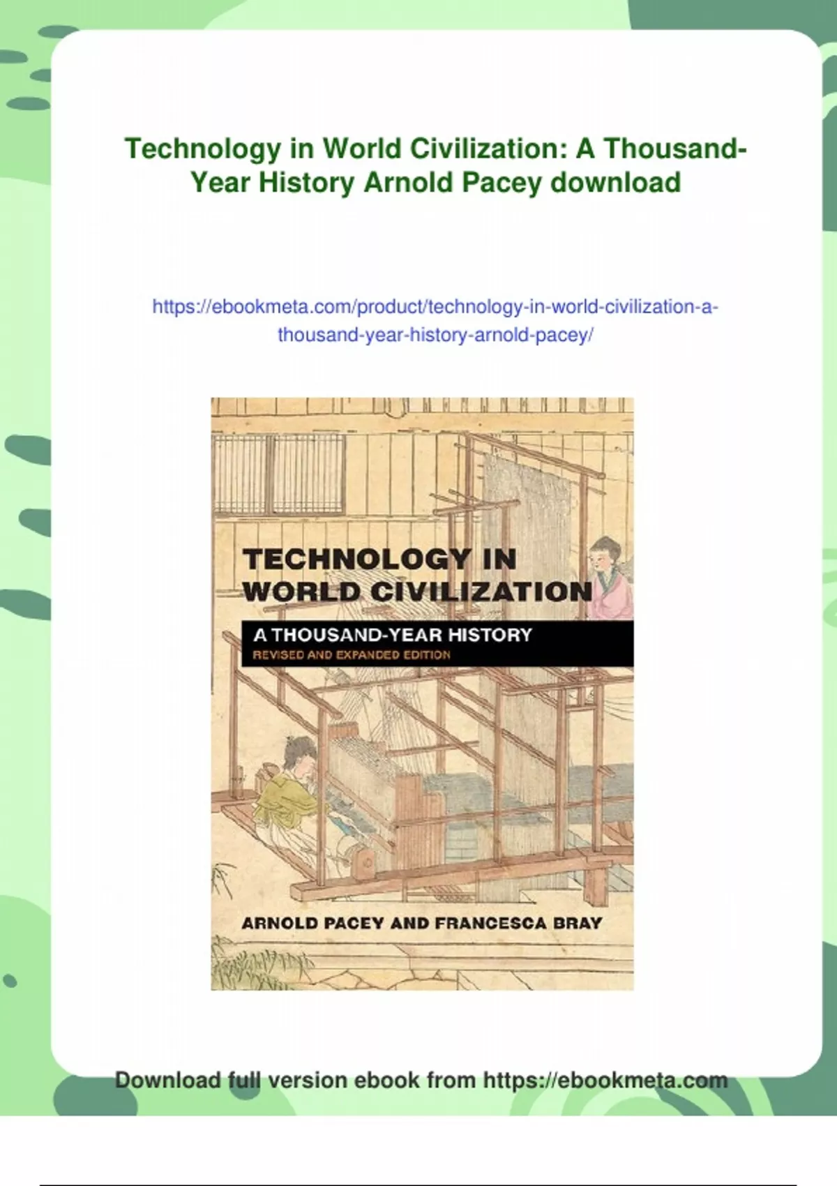 Summary Technology in World Civilization: A Thousand-Year History ...